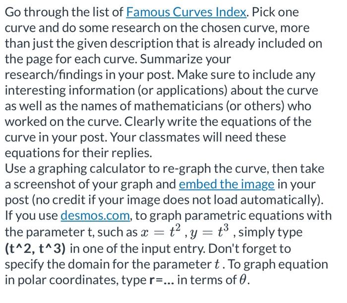 Solved Go through the list of Famous Curves Index. Pick one | Chegg.com