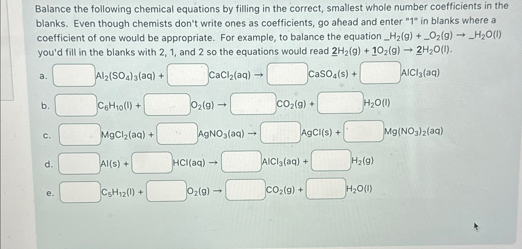 Solved Balance the following chemical equations by filling | Chegg.com