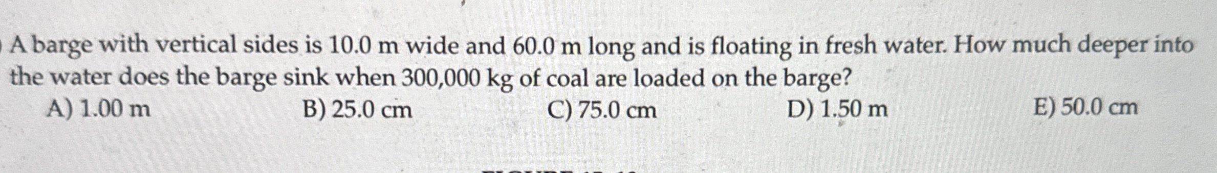 Solved A barge with vertical sides is 10.0m ﻿wide and 60.0m | Chegg.com