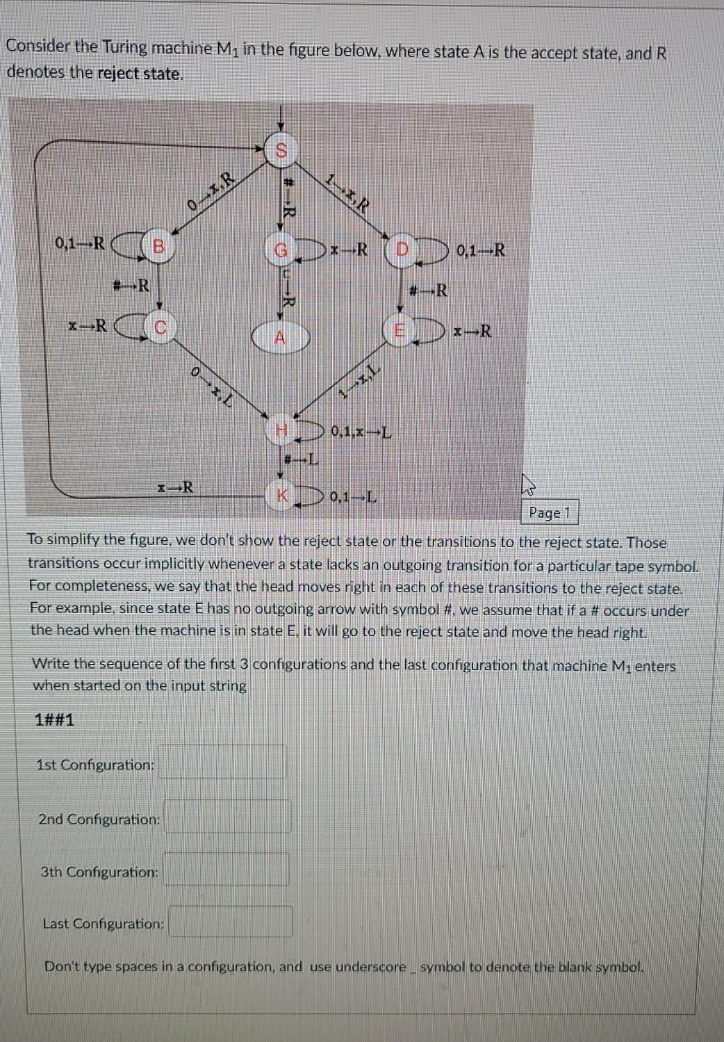 Solved Consider the Turing machine Min the figure below, | Chegg.com