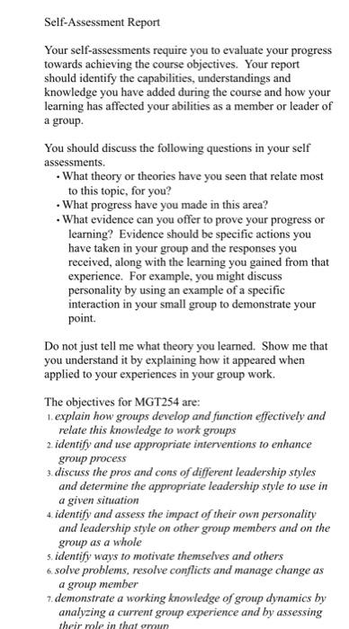Self Assessment 1 The first time you should write | Chegg.com