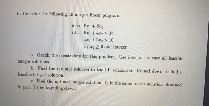 Solved 6. Consider the following all-integer linear program: | Chegg.com