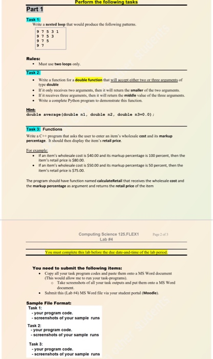 Solved Perform the following tasks Part 1 Task 1: Write a | Chegg.com