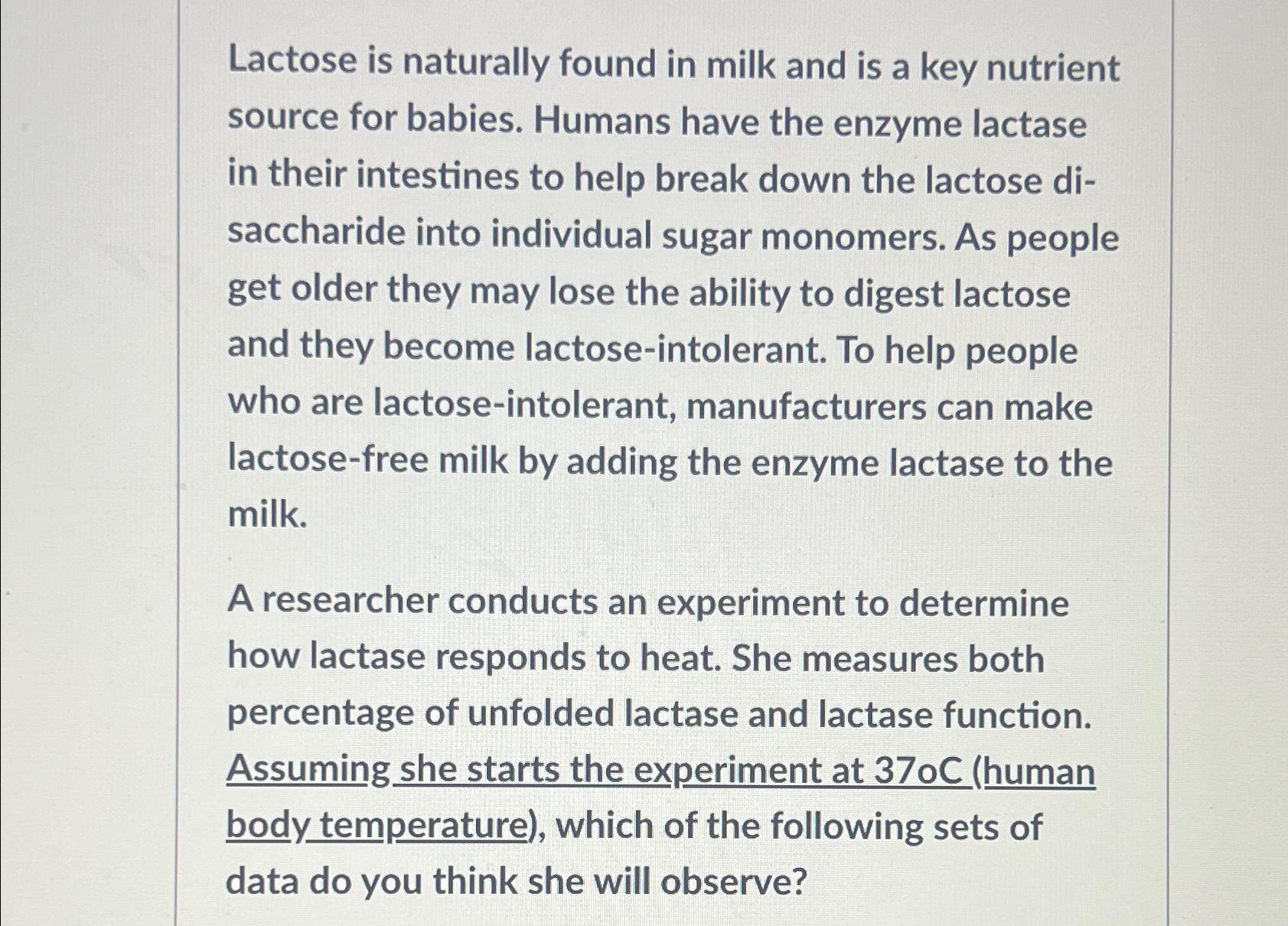 Solved Lactose is naturally found in milk and is a key | Chegg.com
