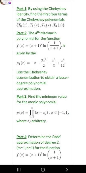 Solved Part 1: By using the Chebyshev identity, find the | Chegg.com