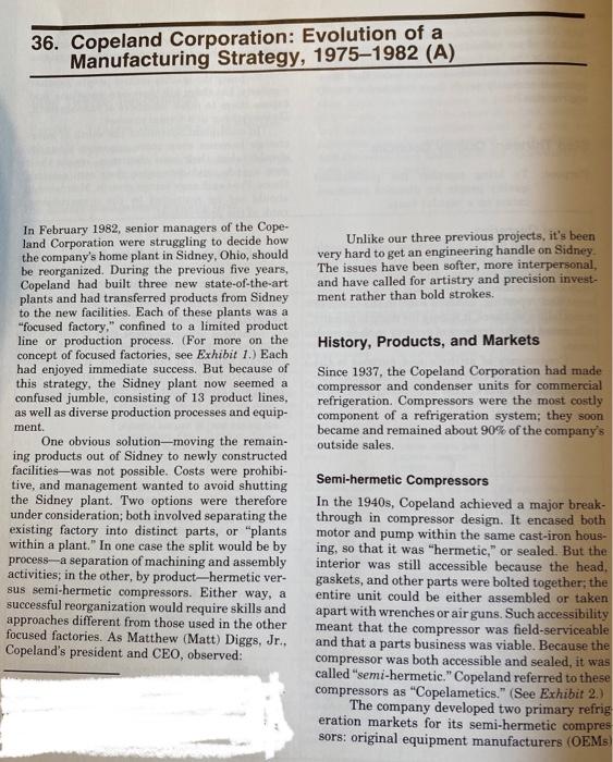 Solved 36. Copeland Corporation: Evolution of a | Chegg.com