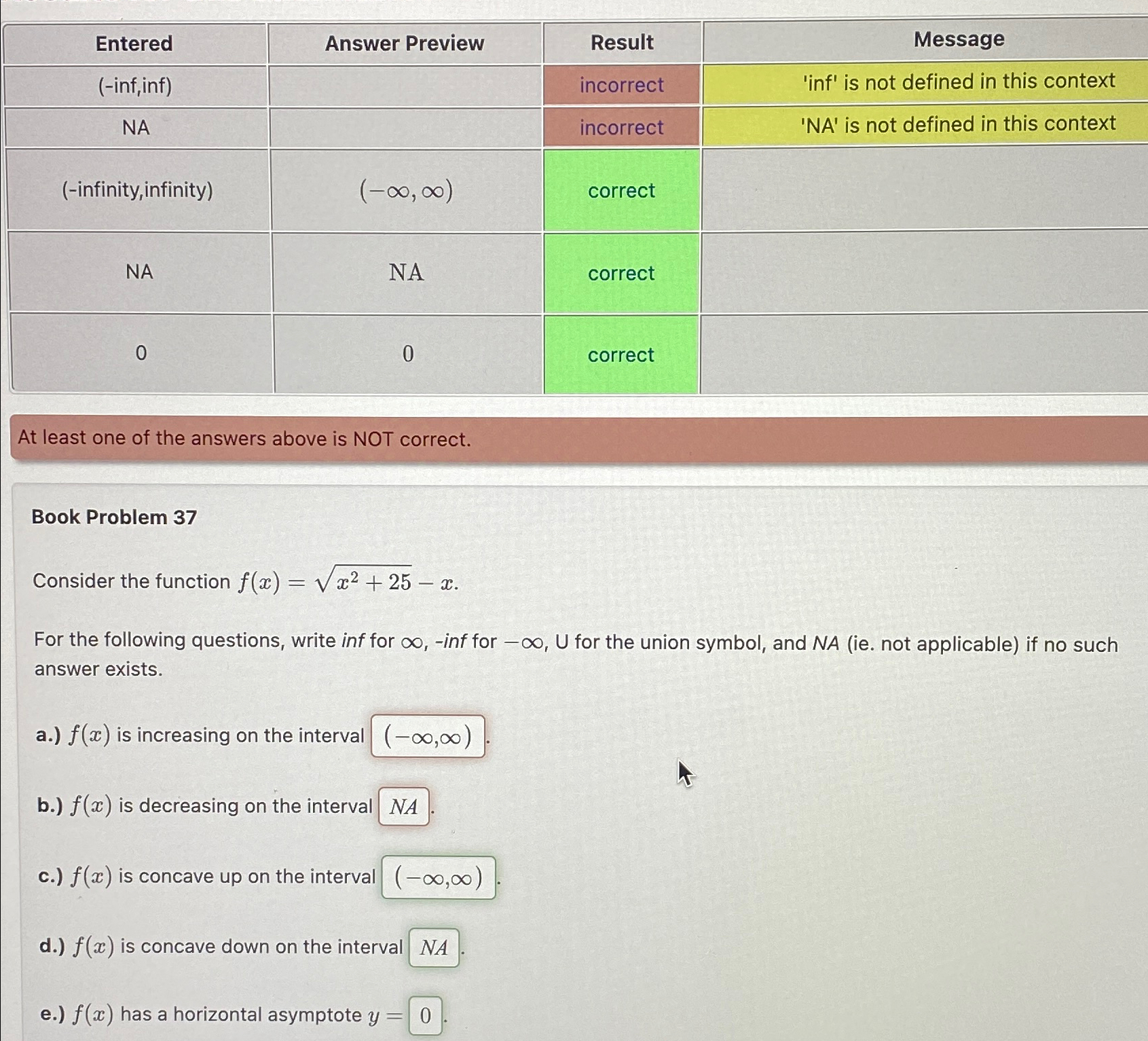 Solved f(x)=x2+252-x.For the following questions, write inf | Chegg.com