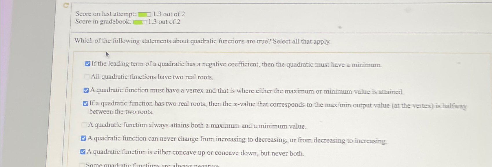Solved Score on last attempt: 1.3 ﻿out of 2Score in | Chegg.com