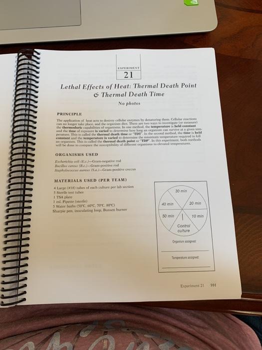 EXPERIMENT 21 Lethal Effects of Heat: Thermal Death | Chegg.com