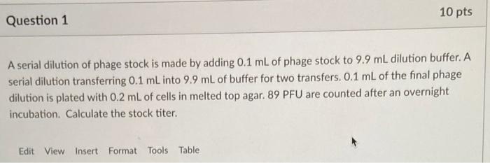Solved A serial dilution of phage stock is made by adding | Chegg.com