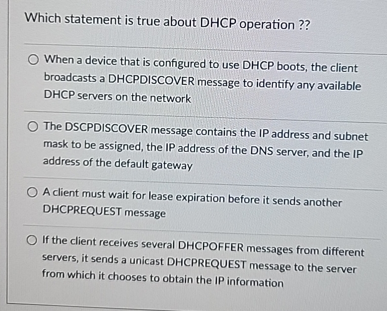 Solved Which statement is true about DHCP operation ??When a | Chegg.com
