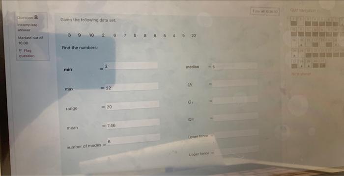 Given the following data set: Find the numbers: min | Chegg.com