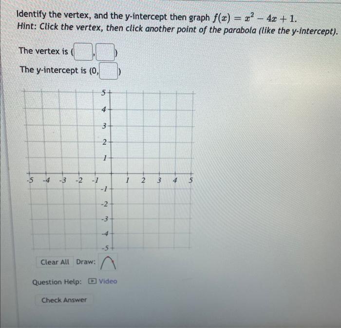 Solved Identify the vertex, and the y-intercept then graph | Chegg.com