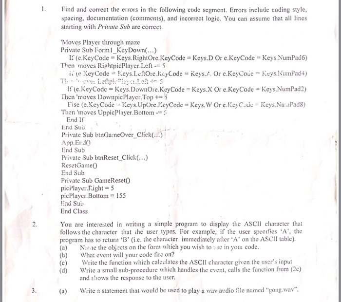 Solved Find Correct Errors Following Code Segment Errors Include Coding Style Spacing 1408