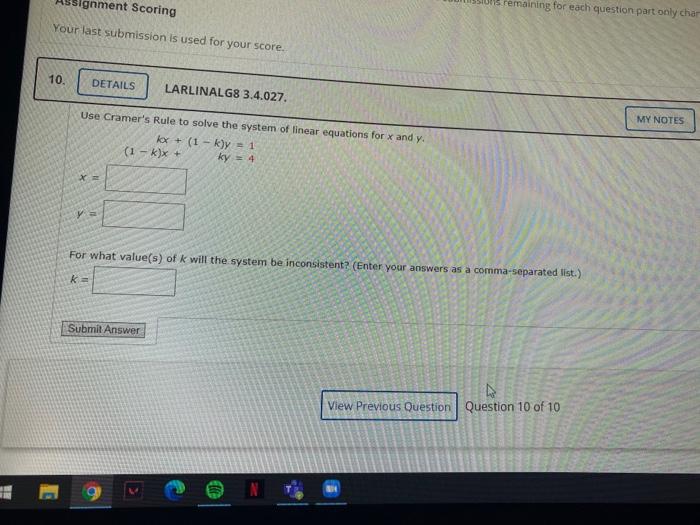 Solved Ssignment Scoring remaining for each question part | Chegg.com