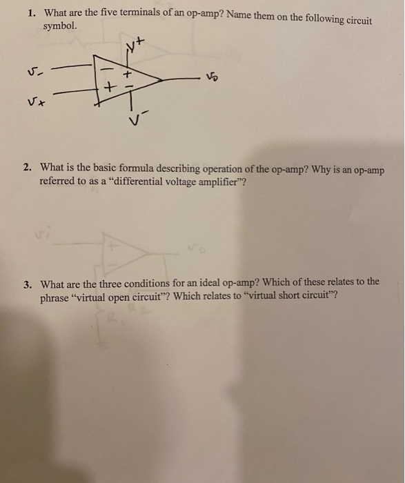 Solved 1. What are the five terminals of an op-amp? Name | Chegg.com