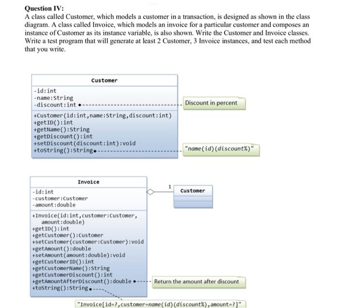 Solved Question IV: A class called Customer, which models a | Chegg.com