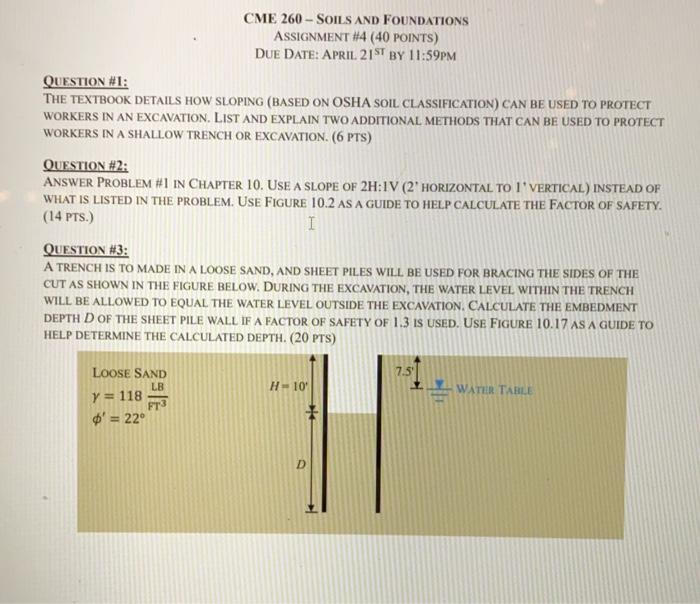 Solved I am struggling with my CME 260 soils and foundations | Chegg.com