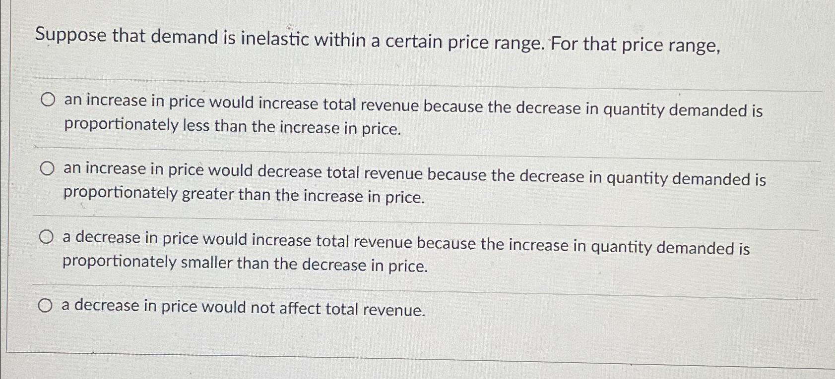Solved Suppose that demand is inelastic within a certain | Chegg.com