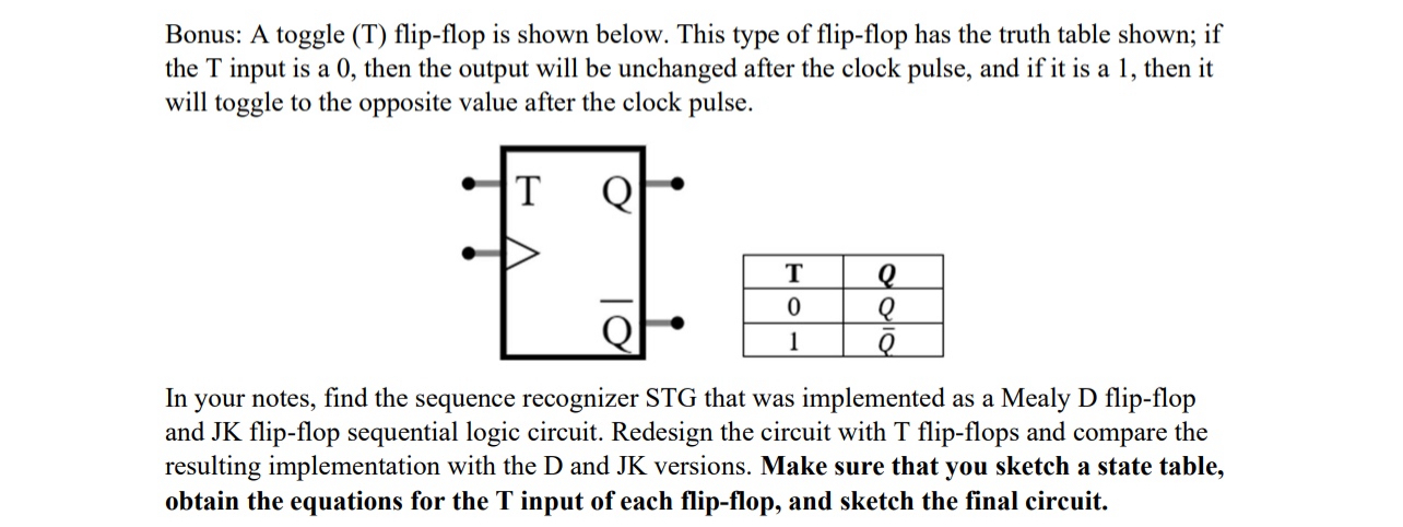 Bonus: A toggle (T) ﻿flip-flop is shown below. This | Chegg.com