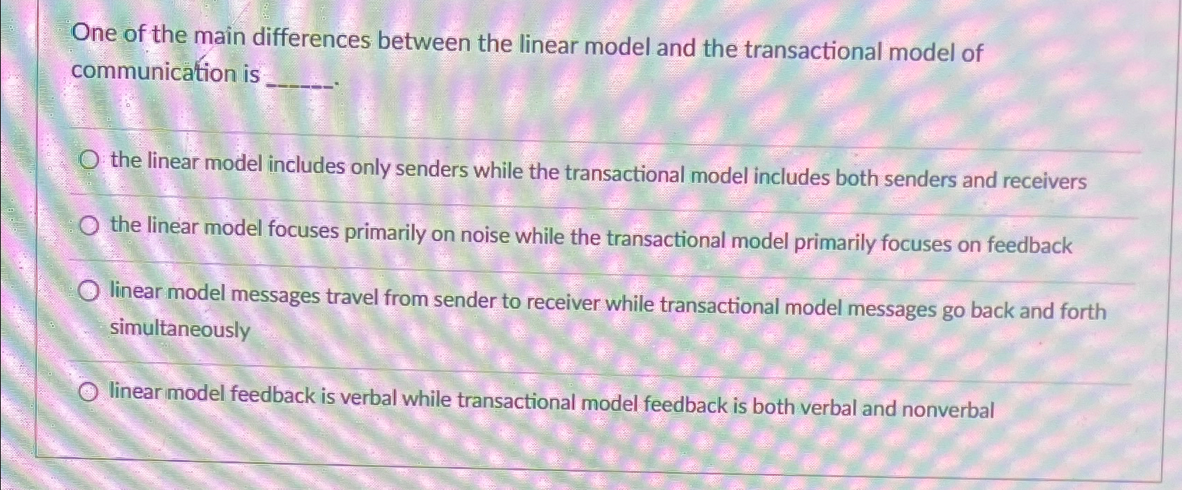 Solved One of the main differences between the linear model | Chegg.com