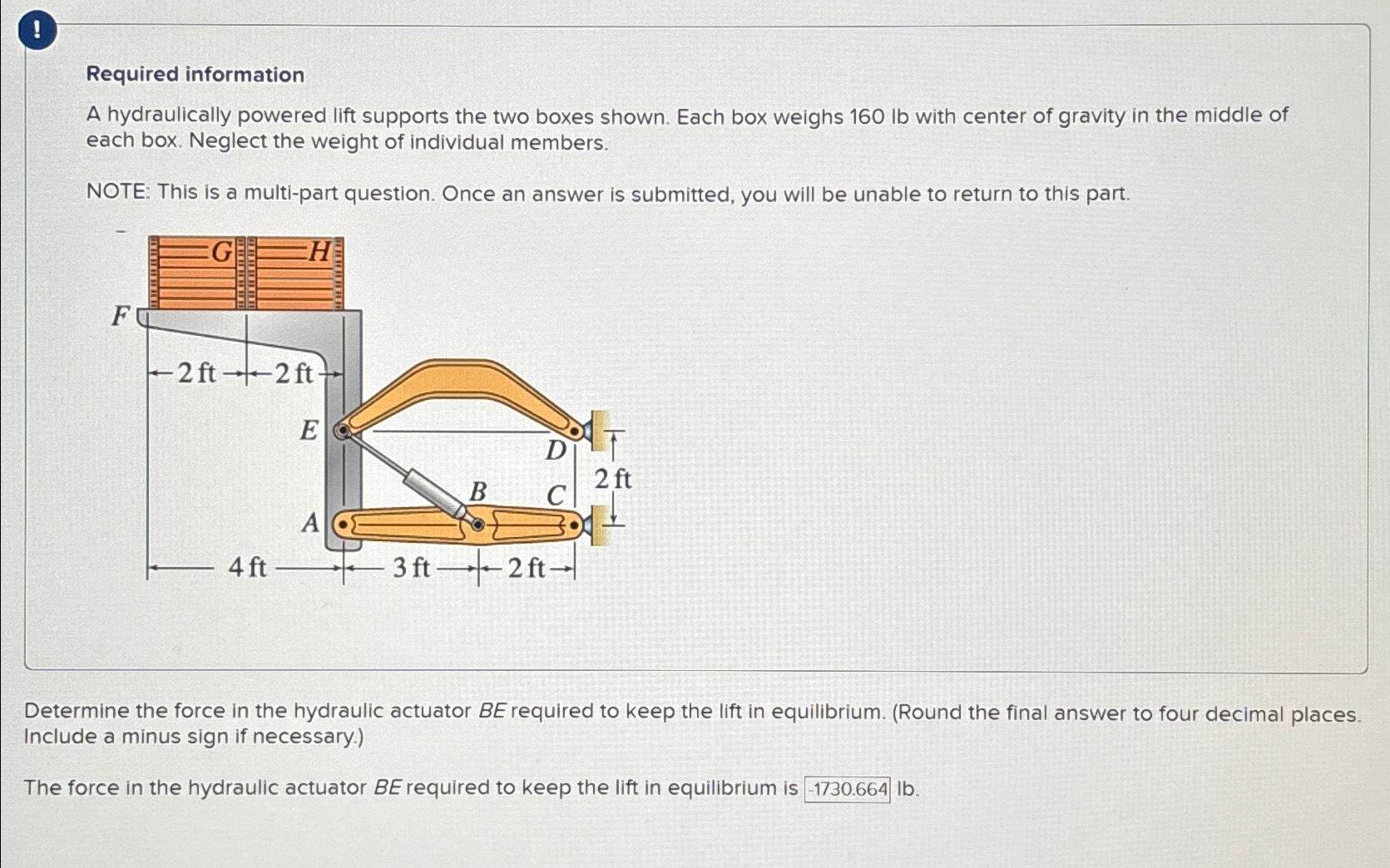 Solved A hydraulically powered lift supports the two boxes | Chegg.com