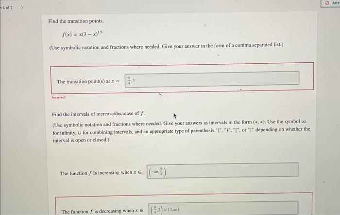 Solved Find the transition points. f(x)=x(3−x)1/3 (Use | Chegg.com