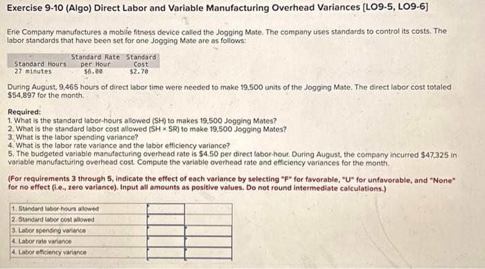 Solved Exercise 9-6 (Algo) Variable Overhead Variances | Chegg.com
