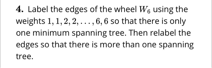 4. Label the edges of the wheel W6 using the weights | Chegg.com