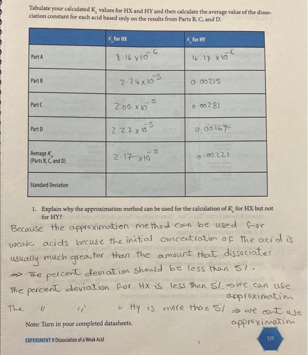 Solved Tabulate your calculated K, values for HX and HY and | Chegg.com