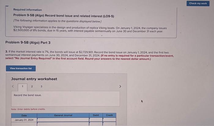 Solved Required information Problem 9.5B (Algo) Record bond | Chegg.com