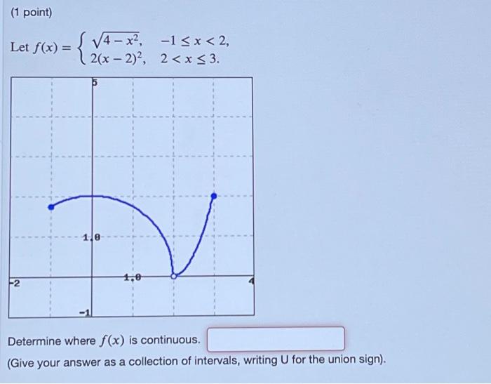 Solved (1 point) Let f(x) = N -2 √4x², 2(x - 2)², 10- 1,0 -1 | Chegg.com