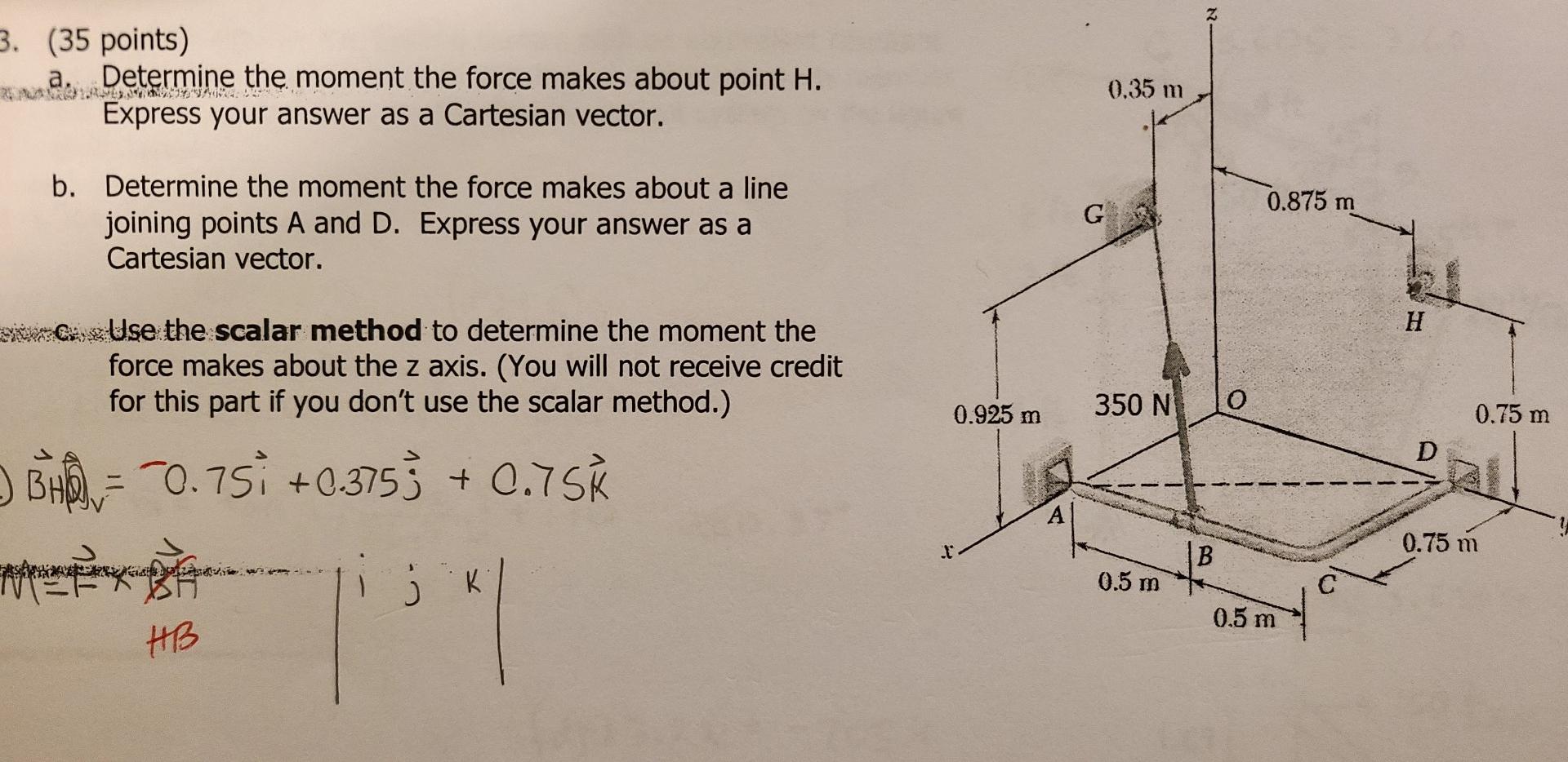 Solved 3. ( 35 points) a. Determine the moment the force | Chegg.com