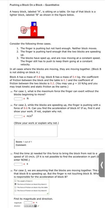 Solved Pushing a Block On a Block - Quantitative A heavy | Chegg.com