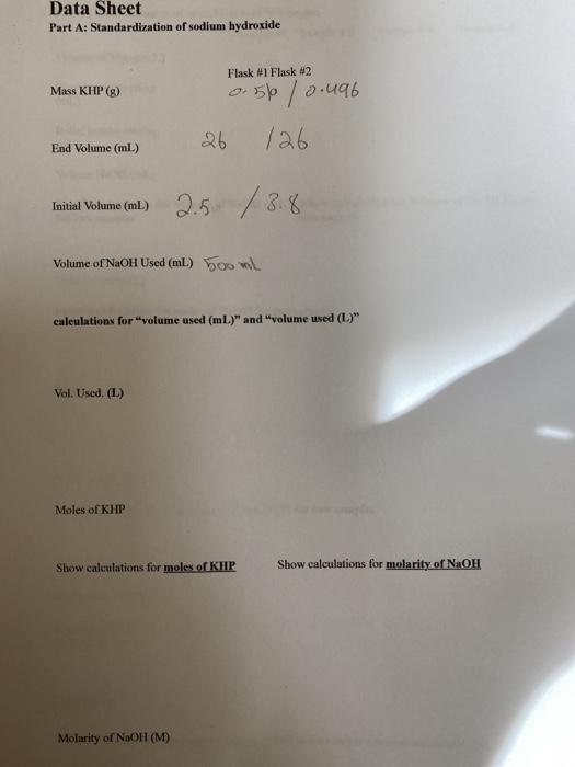 Solved Data Sheet Part A: Standardization of sodium | Chegg.com