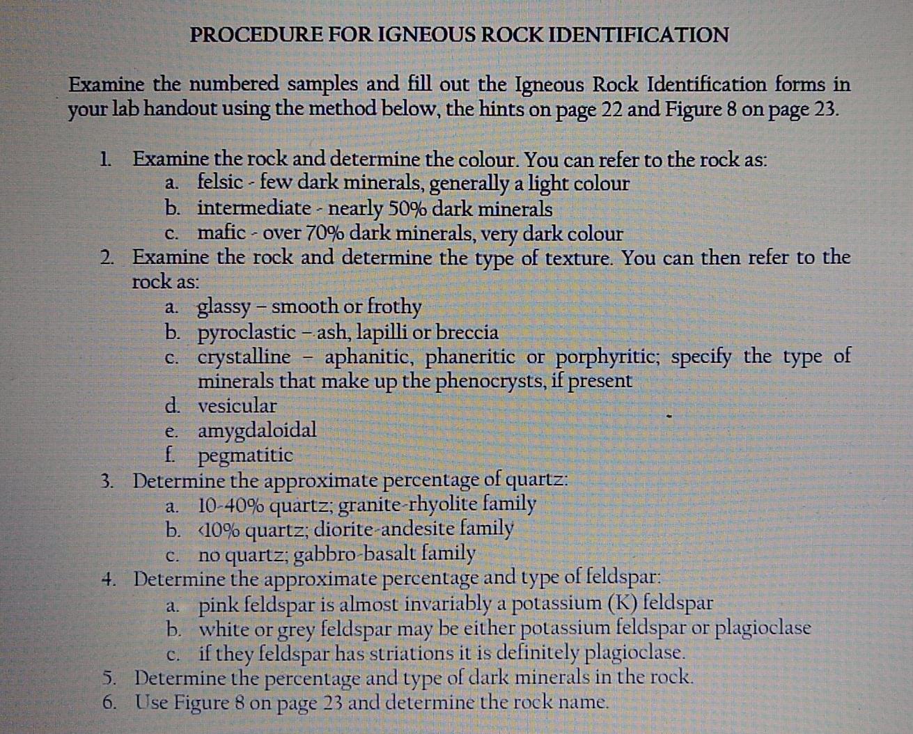 PROCEDURE FOR IGNEOUS ROCK IDENTIFICATION Examine the | Chegg.com