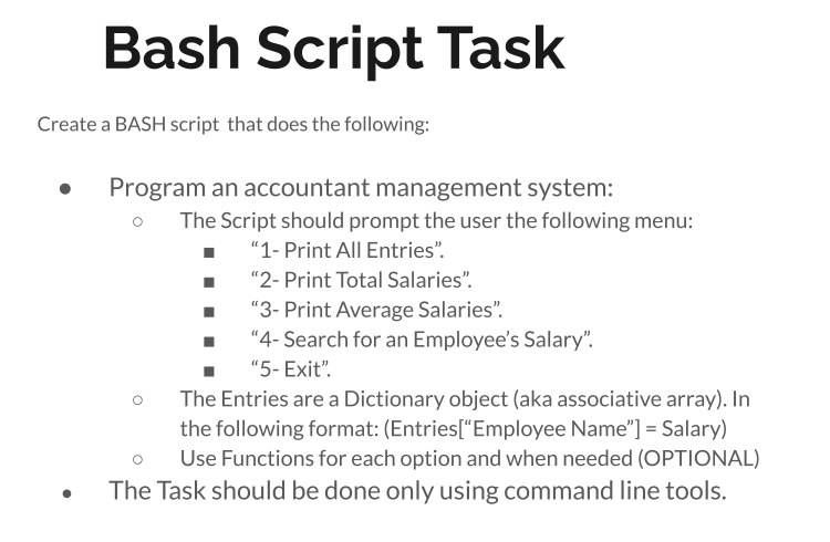 Solved Bash Script Task In Linux basic and easiest way | Chegg.com