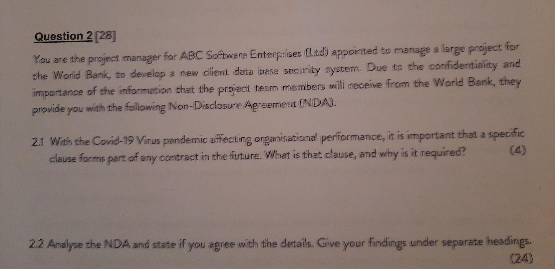 Solved Question 2 [28] You are the project manager for ABC | Chegg.com