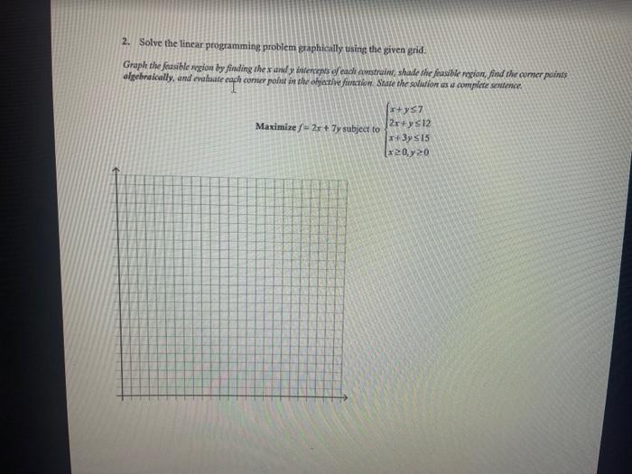 Solved 2. Solve the lincar programming problem graphically | Chegg.com Solved 2. Solve the lincar programming problem graphically | Chegg.com