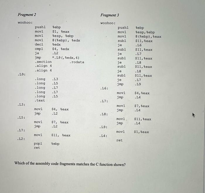 Solved which of the 3 code fragments match the c function | Chegg.com