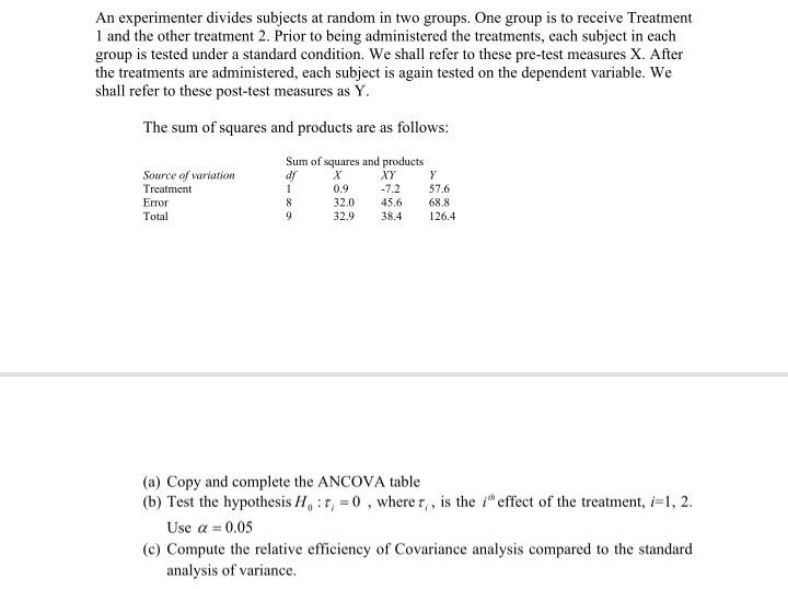 Solved An experimenter divides subjects at random in two | Chegg.com