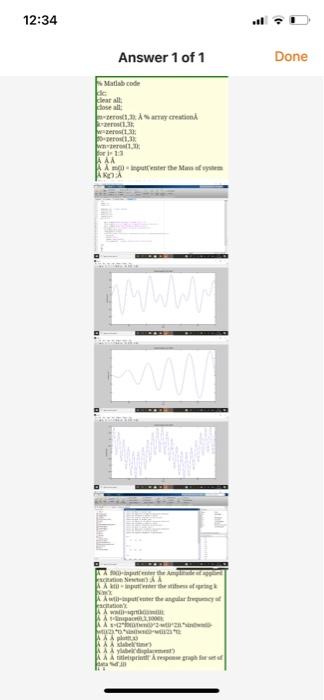 Solved 12:34 . Answer 1 of 1 Done Matlab code gatal my | Chegg.com