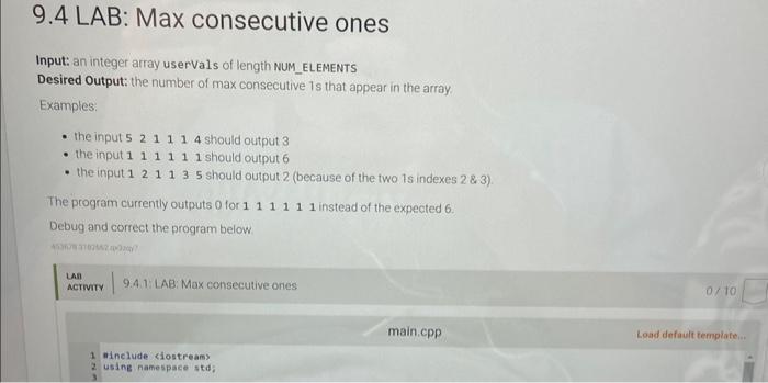 Solved 94 Lab Max Consecutive Ones Input An Integer Array