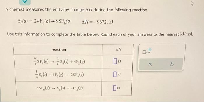 Solved A chemist measures the enthalpy change ΔH during the | Chegg.com