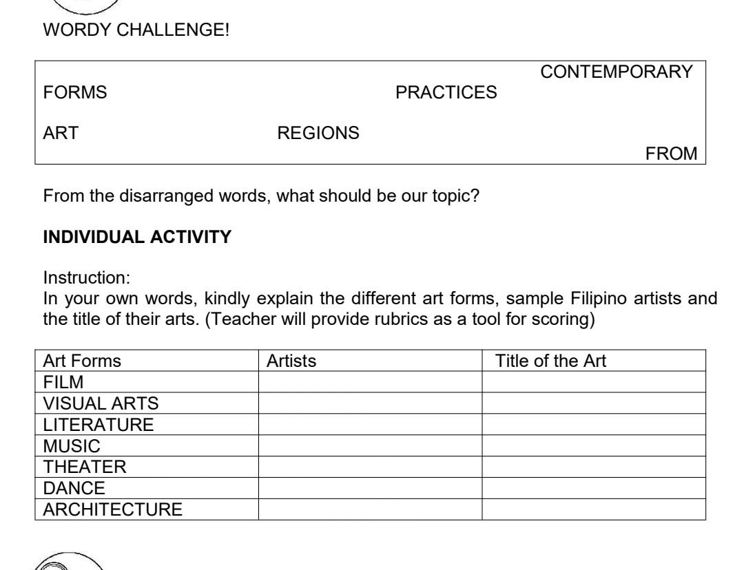 WORDY CHALLENGE! CONTEMPORARY FORMS PRACTICES ART | Chegg.com