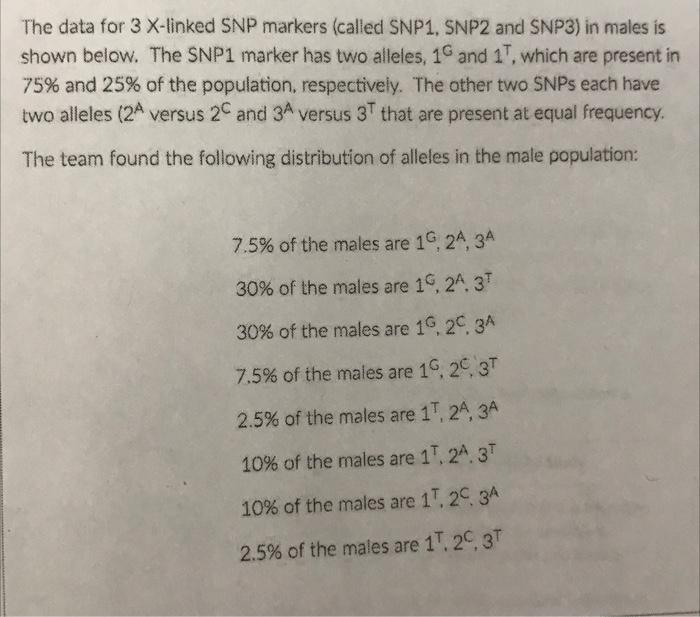 The data for 3 X-linked SNP markers (called SNP1, | Chegg.com