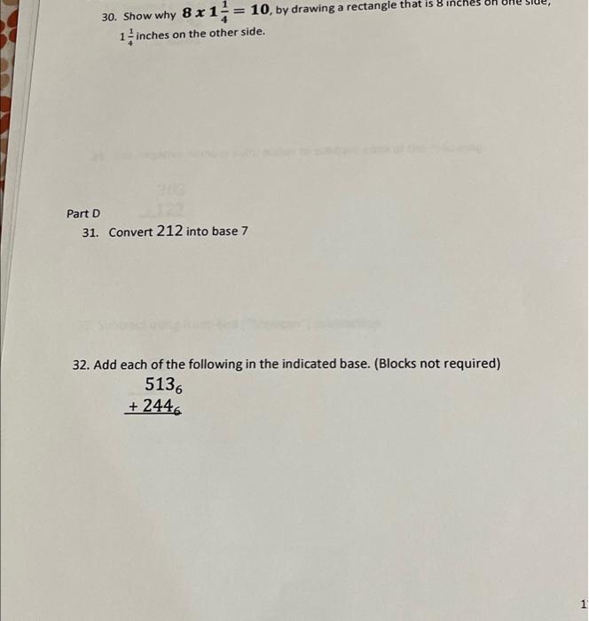 Solved 30. Show why 8 x 1/1 = 10, by drawing a rectangle | Chegg.com