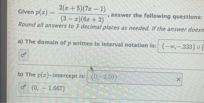 Solved Given p(x)=(3−x)(6x+2)2(x+5)(7x−1), answer the | Chegg.com