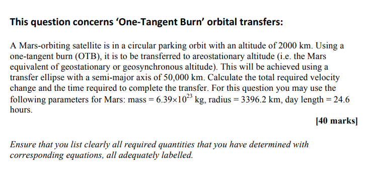 Solved This question concerns 'One-Tangent Burn' orbital | Chegg.com