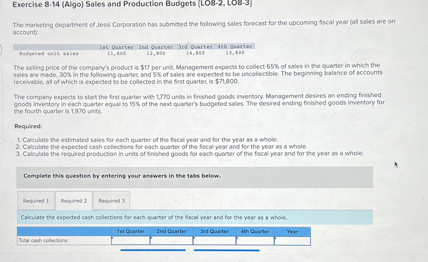 Solved Exercise 8-14 (Algo) ﻿Sales and Production Budgets [ | Chegg.com